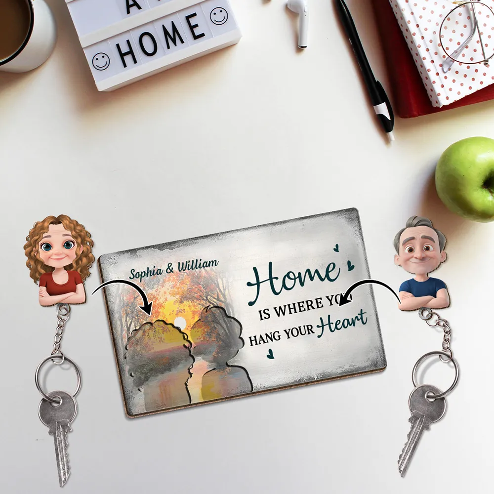 Home Is Where You Hang Your Heart - Personalized Custom Wooden Key Hol ...